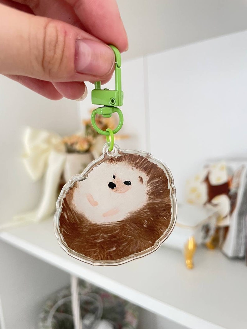 Hedgehog Keychain I Illustrated One Side Epoxy Cute Hedgehog Charm - Etsy