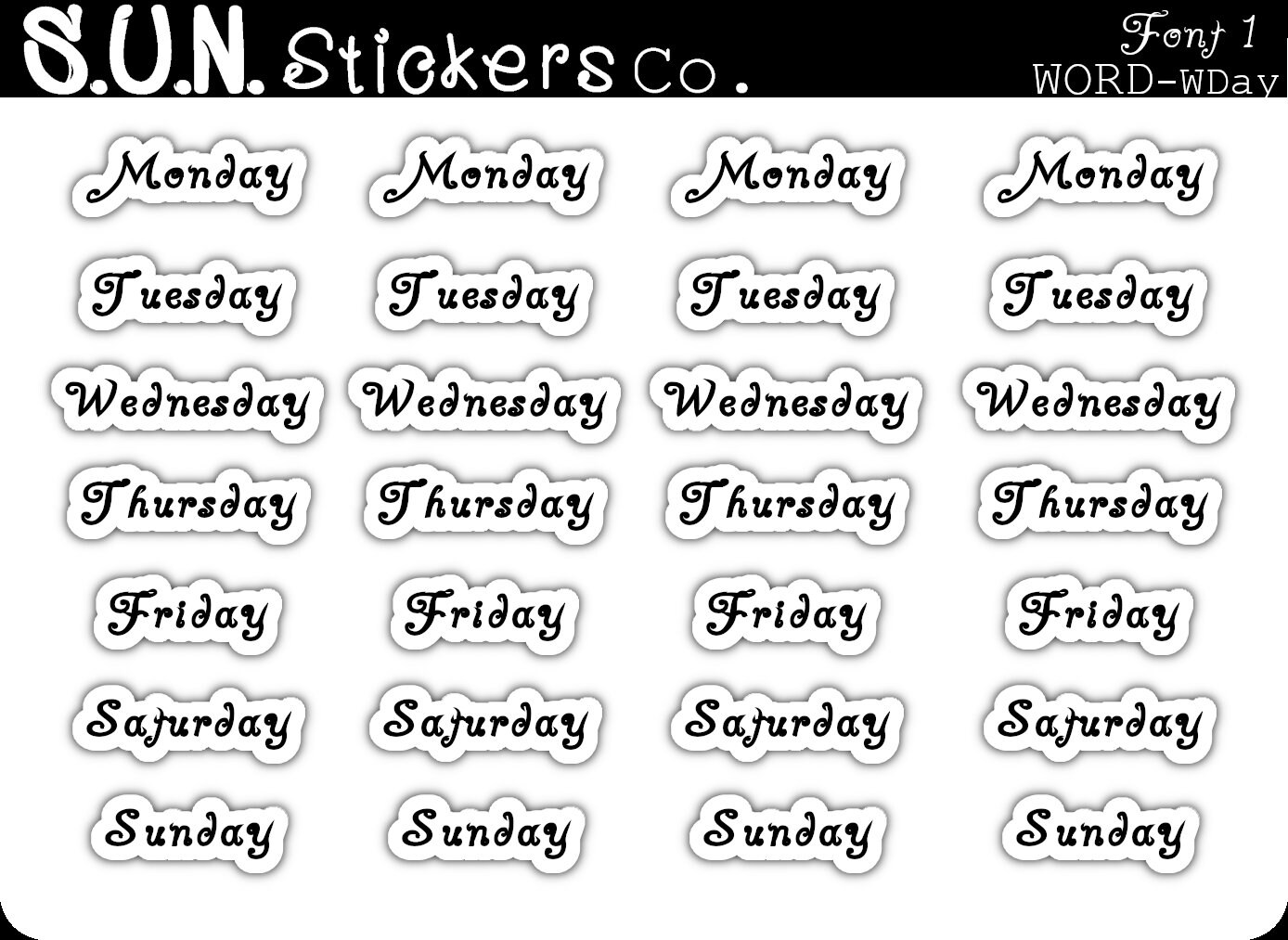 Weekday Stickers, Days of the Week Stickers, Word Stickers, Stickers ...