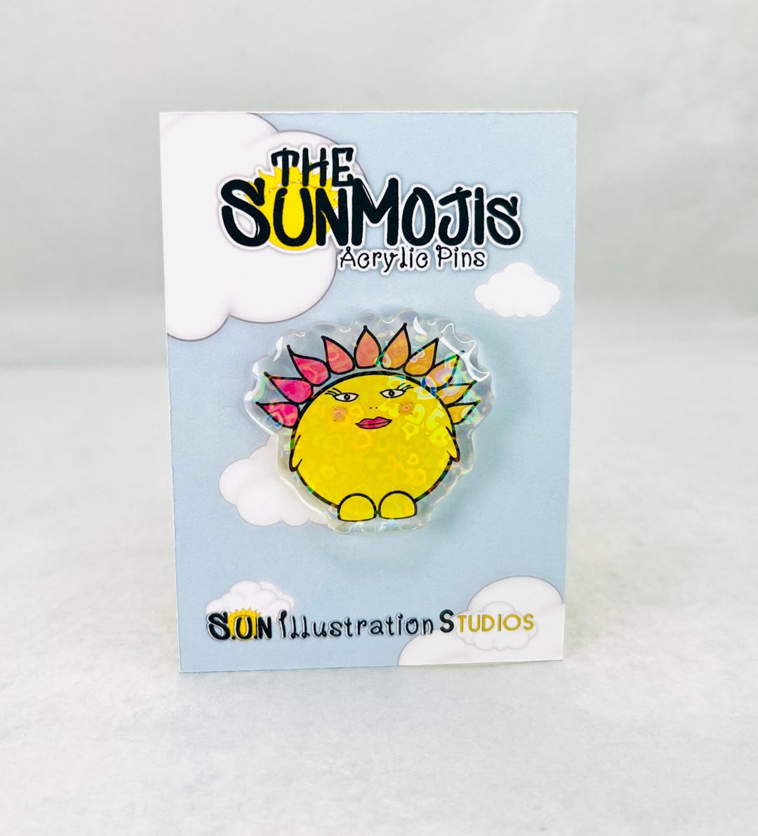 Acrylic Pin; Holographic Hearts Acrylic Pin; Sun Character Acrylic Pin ...