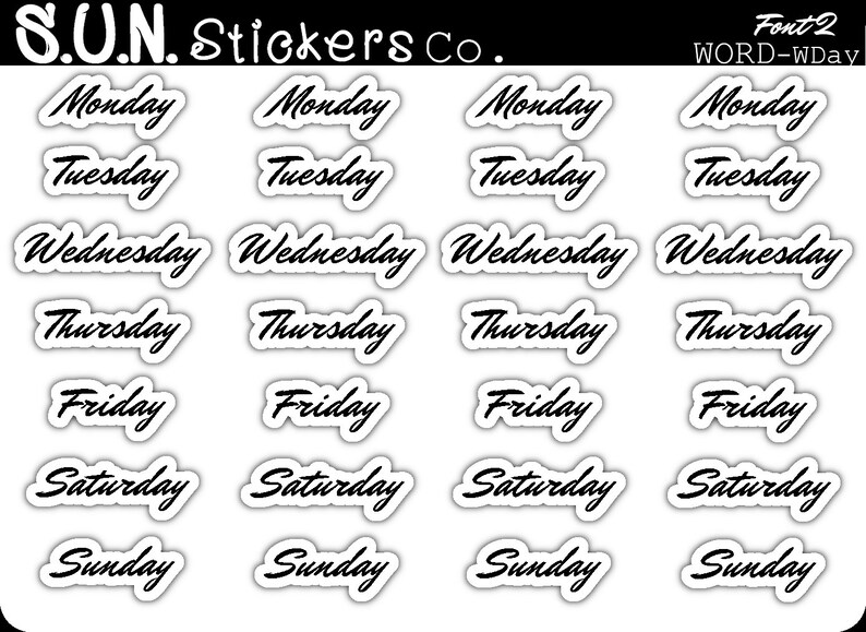Weekday Stickers, Days of the Week Stickers, Word Stickers, Stickers ...