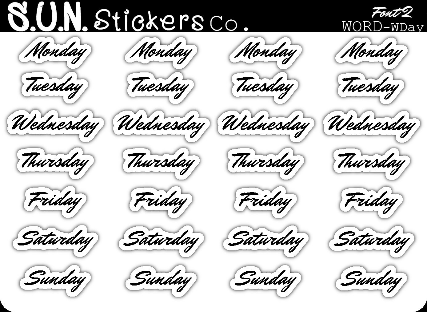 Weekday Stickers, Days of the Week Stickers, Word Stickers, Stickers ...