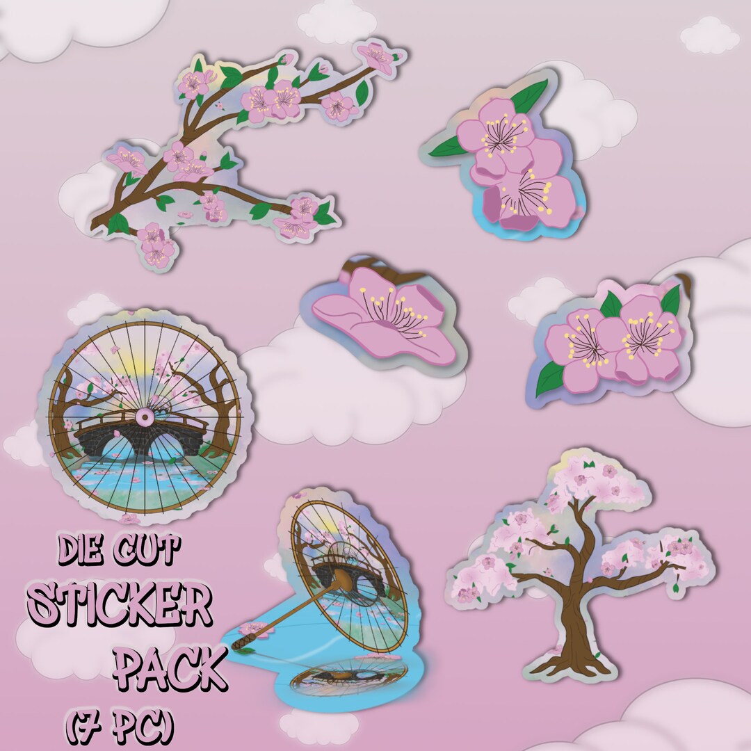 Holographic Die Cut Sticker Pack; Sakura Die Cut Stickers; Sakura ...