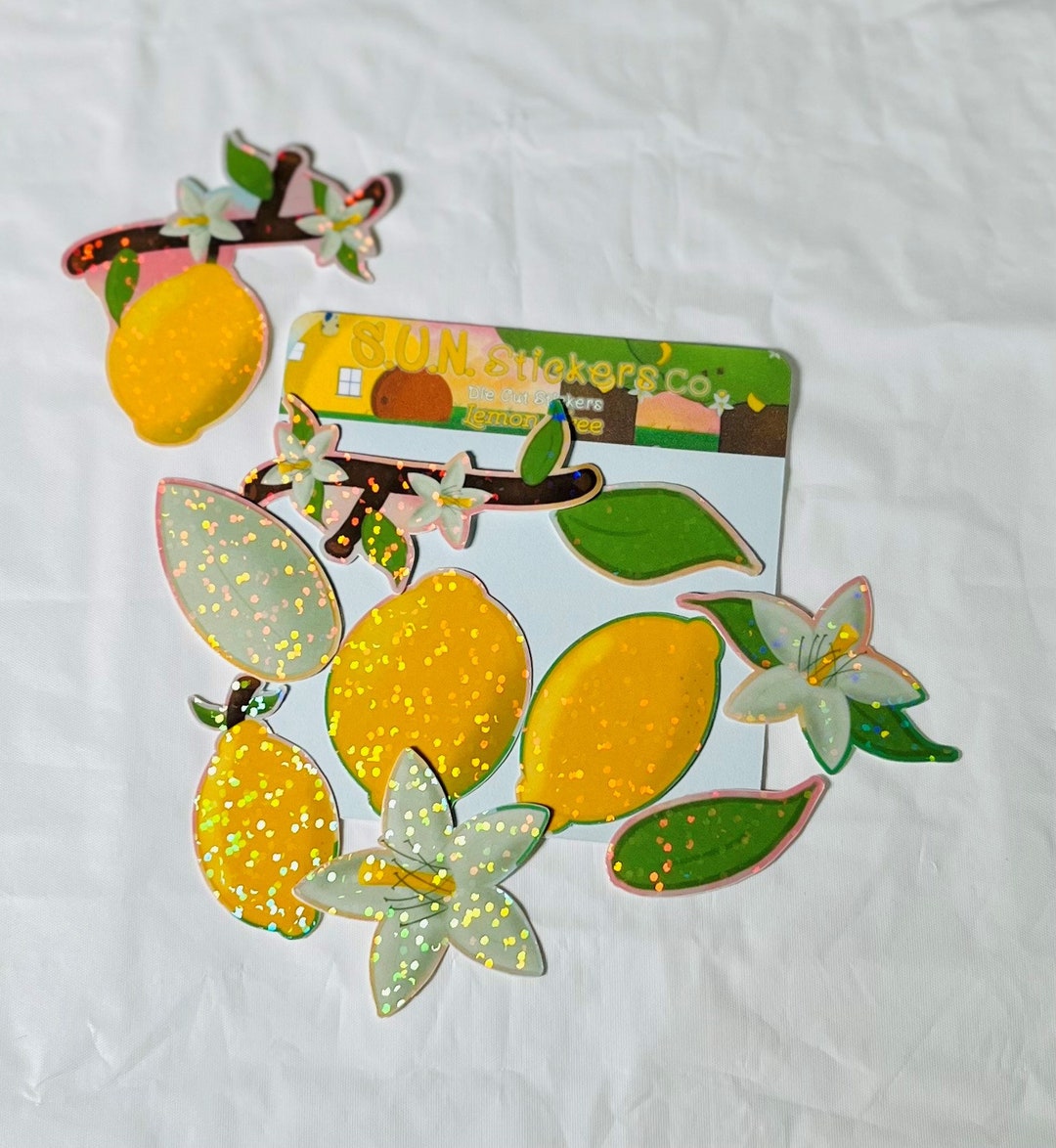 Holographic Dot Die Cut Sticker Pack; Lemon Die Cut Stickers; Lemon ...