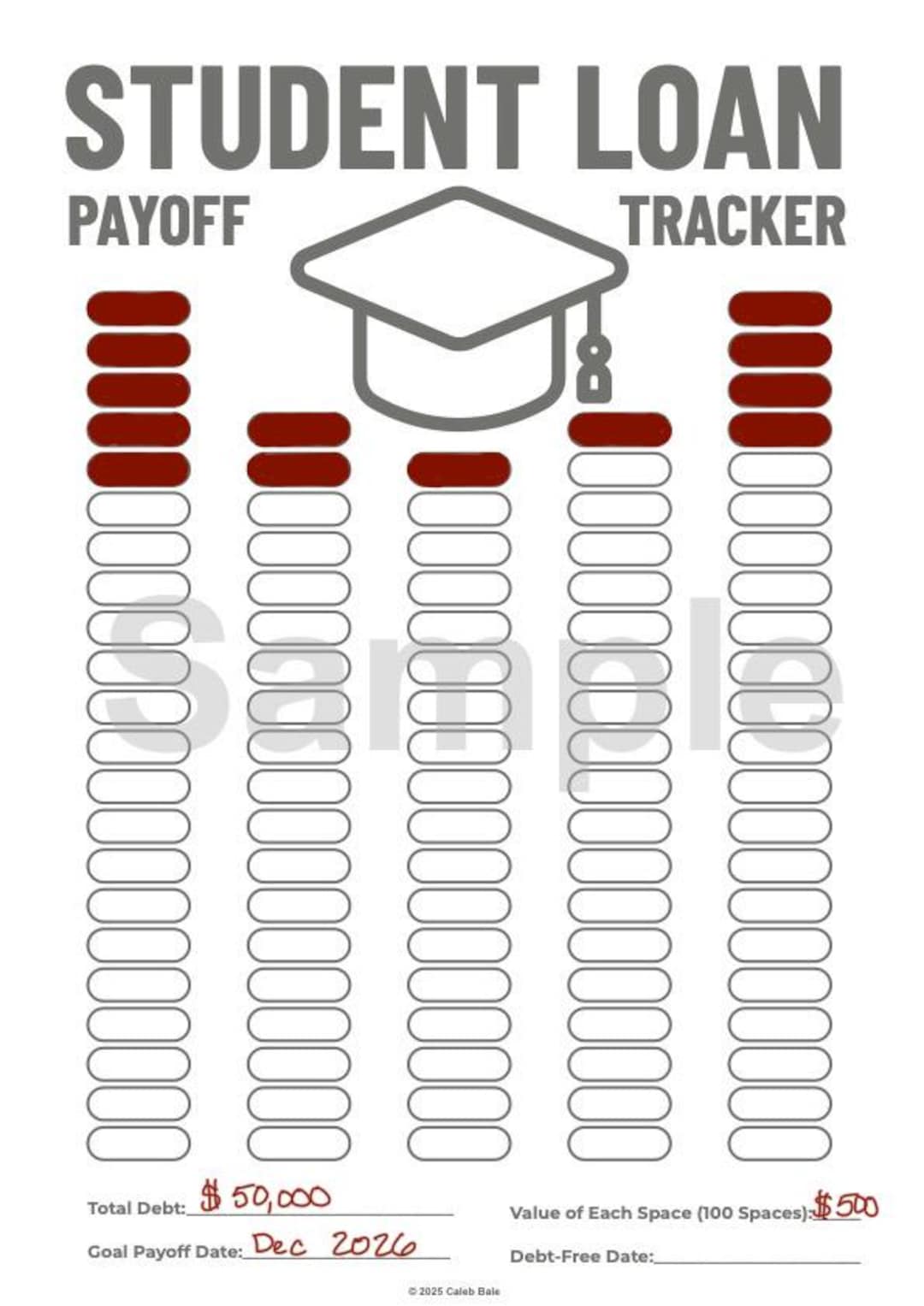 Student Loan Payoff Chart (digital Download) // Fill in 100 Blocks to ...