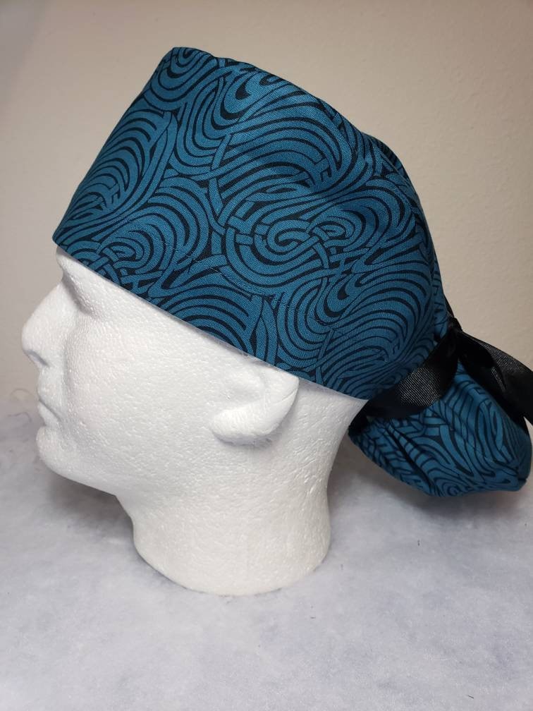 Blue Abstract Ponytail Surgical Scrub Cap, Nurse Cap, Surgeon's Cap ...