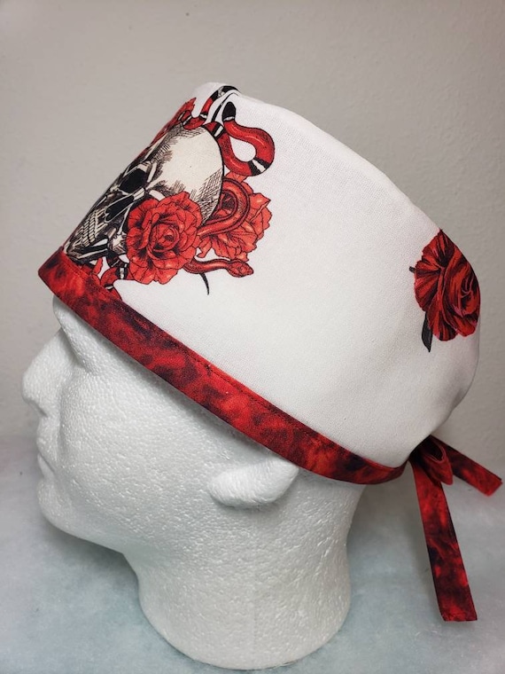 Skull and Roses Surgical Scrub Nurse Cap Dentist Cap - Etsy