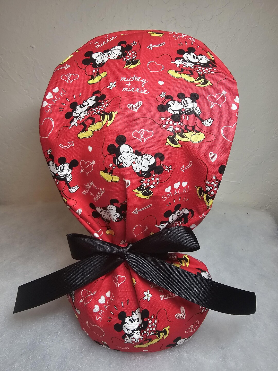 Cartoon Red Black Hearts Ponytail Scrub Cap, Nurse Cap, Hygienist Cap ...