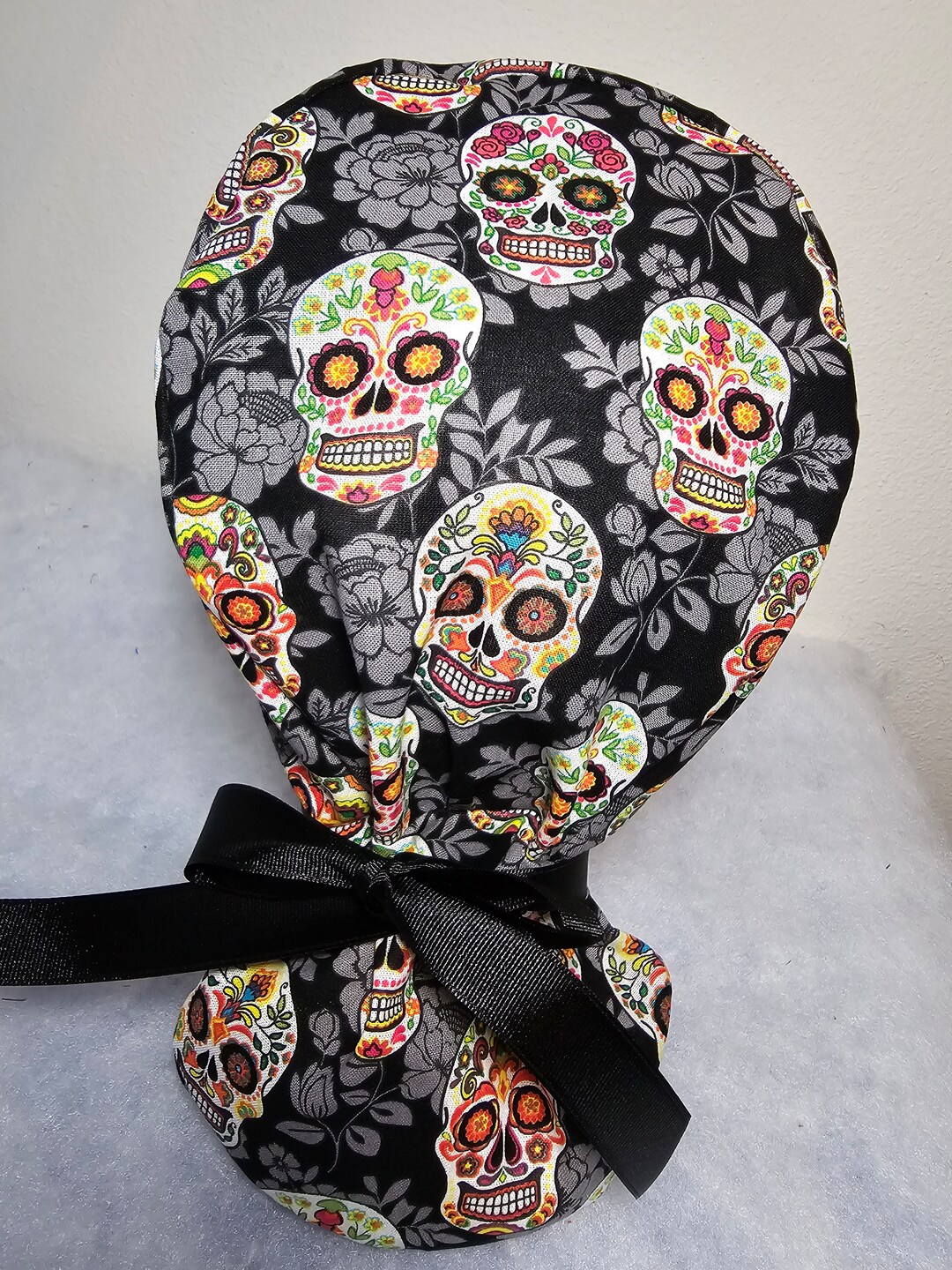 Dia De Los Muertos Skull Ponytail Surgical Scrub Cap, Day of the Dead ...