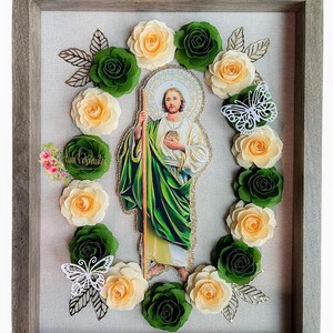 San Judas Tadeo Custom Made Shadow Boxes With Paper Roses (fairy Lights ...