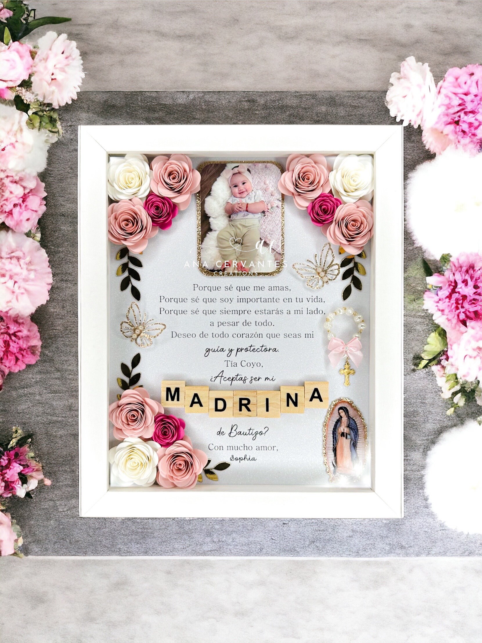 Personalized Baptism Proposal Shadow Box – Floral Madrina Gift - Etsy