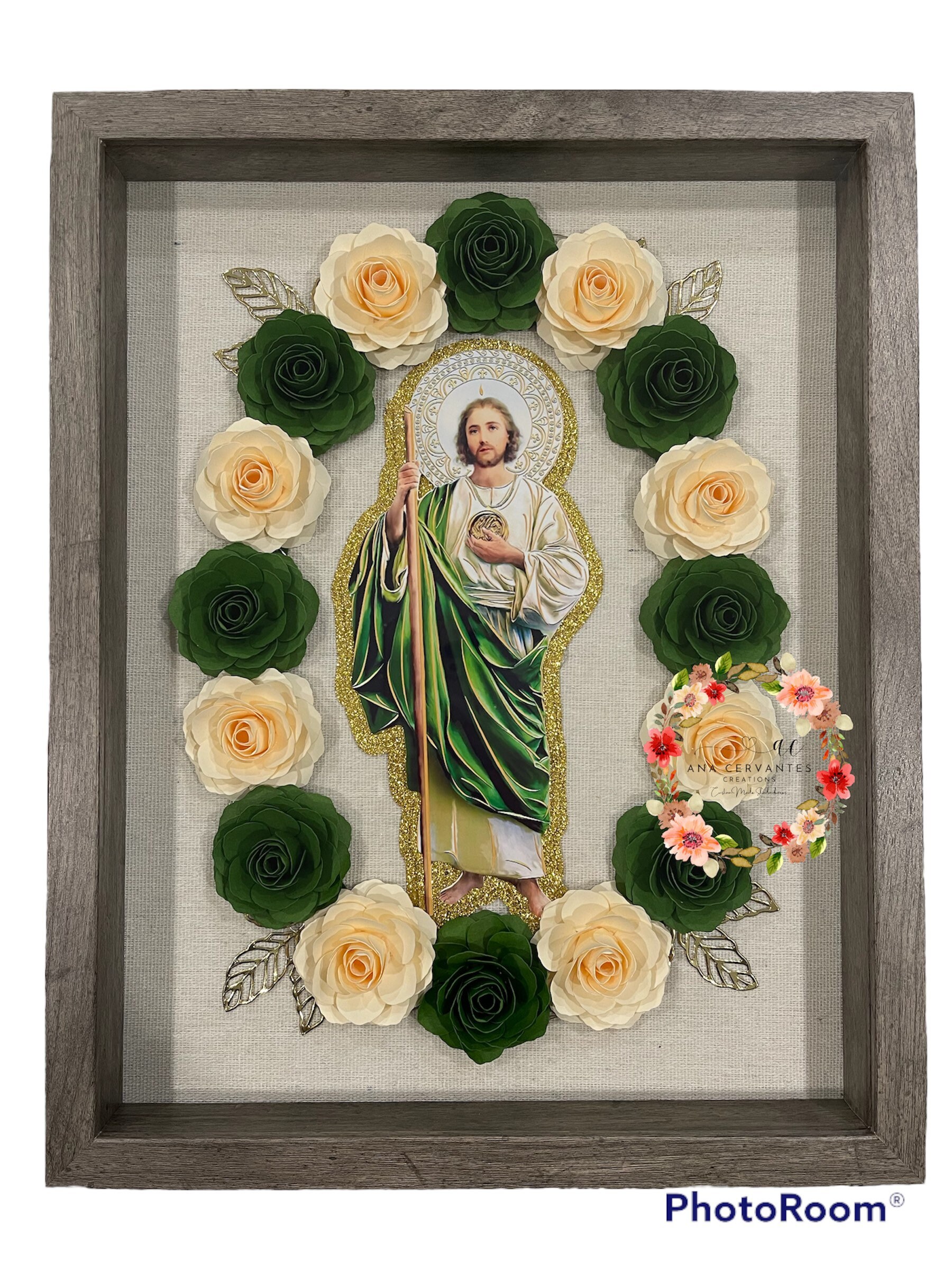 San Judas Tadeo Custom Made Shadow Boxes With Paper Roses (fairy Lights ...