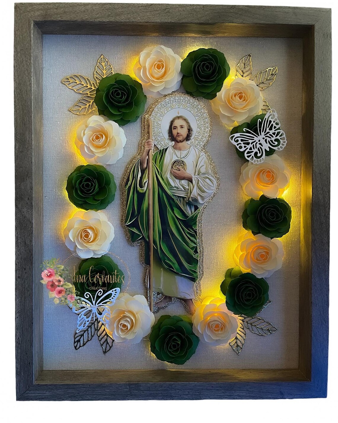 San Judas Tadeo Custom Made Shadow Boxes With Paper Roses (fairy Lights Optional) - Etsy