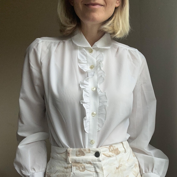 White Ruffle Blouse - Etsy
