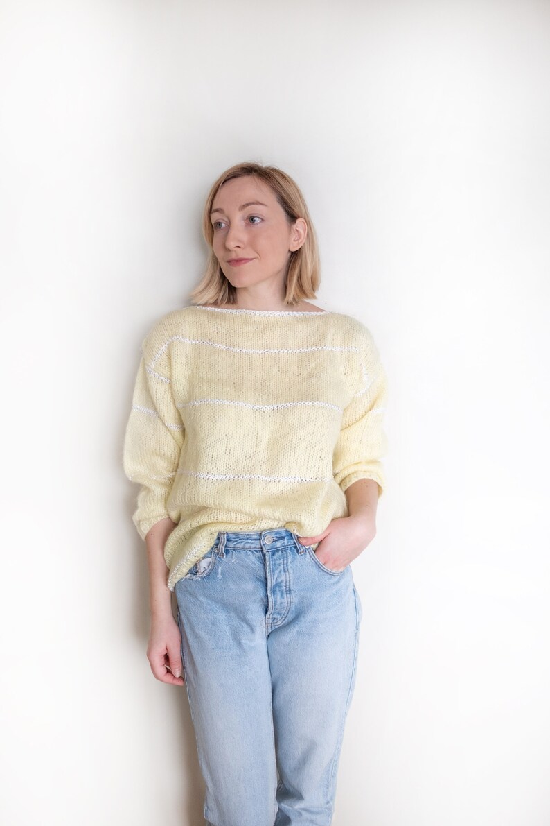 Relaxed Fit Vintage Sweater Women's Pastel Yellow Jumper Soft Light ...