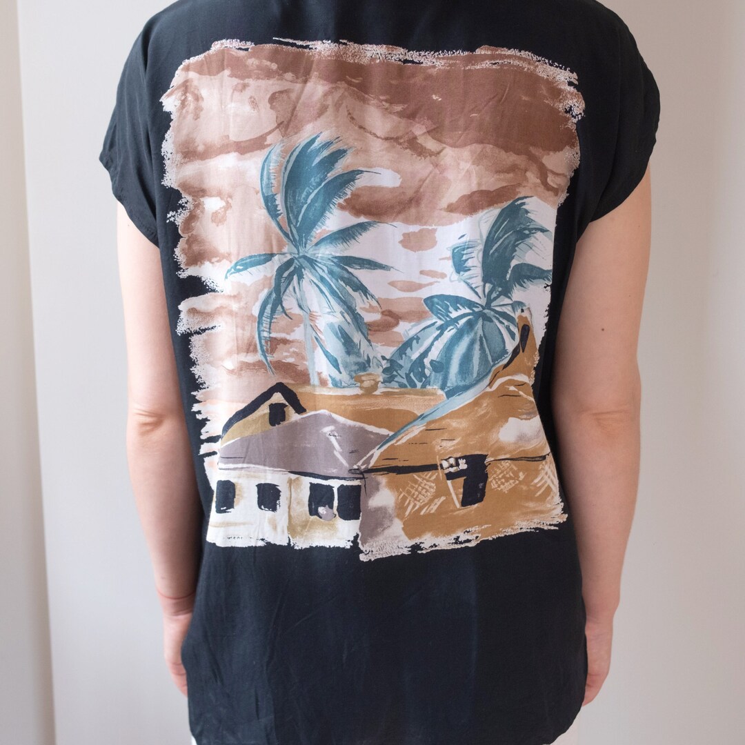 Vintage Palm Tree Print Shirt | Hawaiian Style Unique Shirt | Women's ...