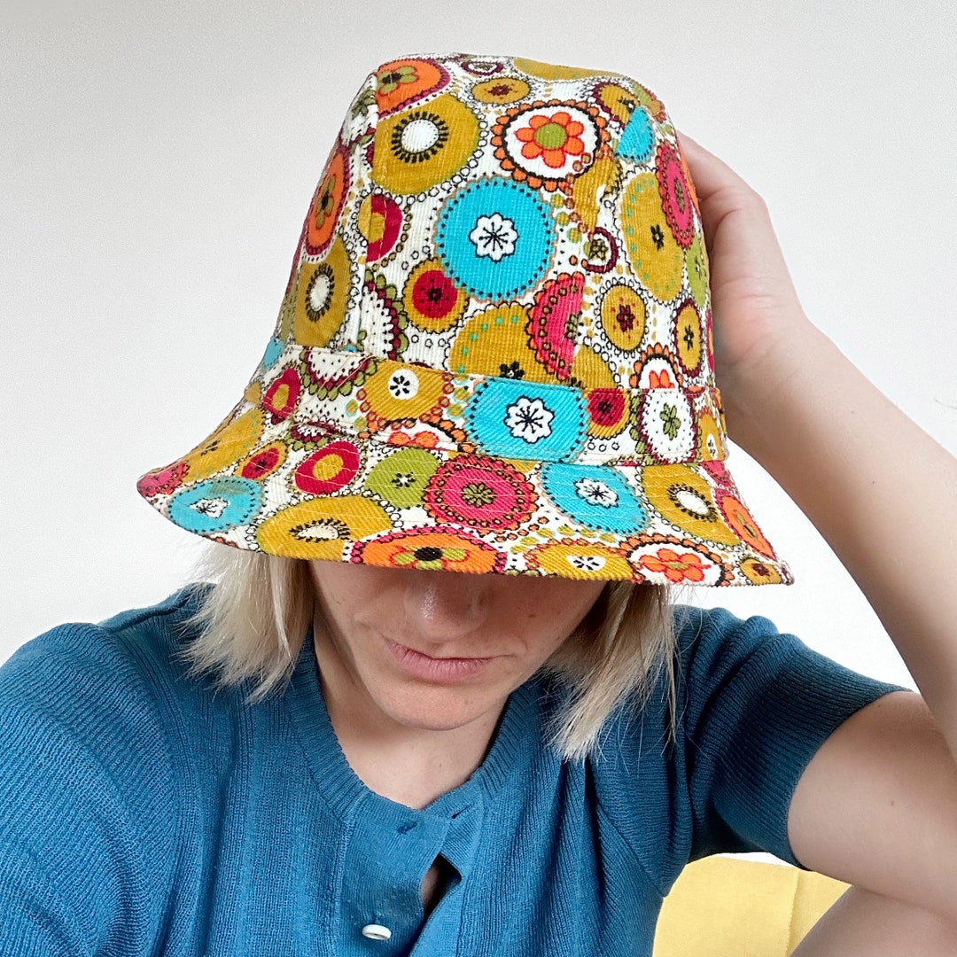 70s Funky Bucket Hat, Abstract Print Retro Hat, Vintage Clothing - Etsy