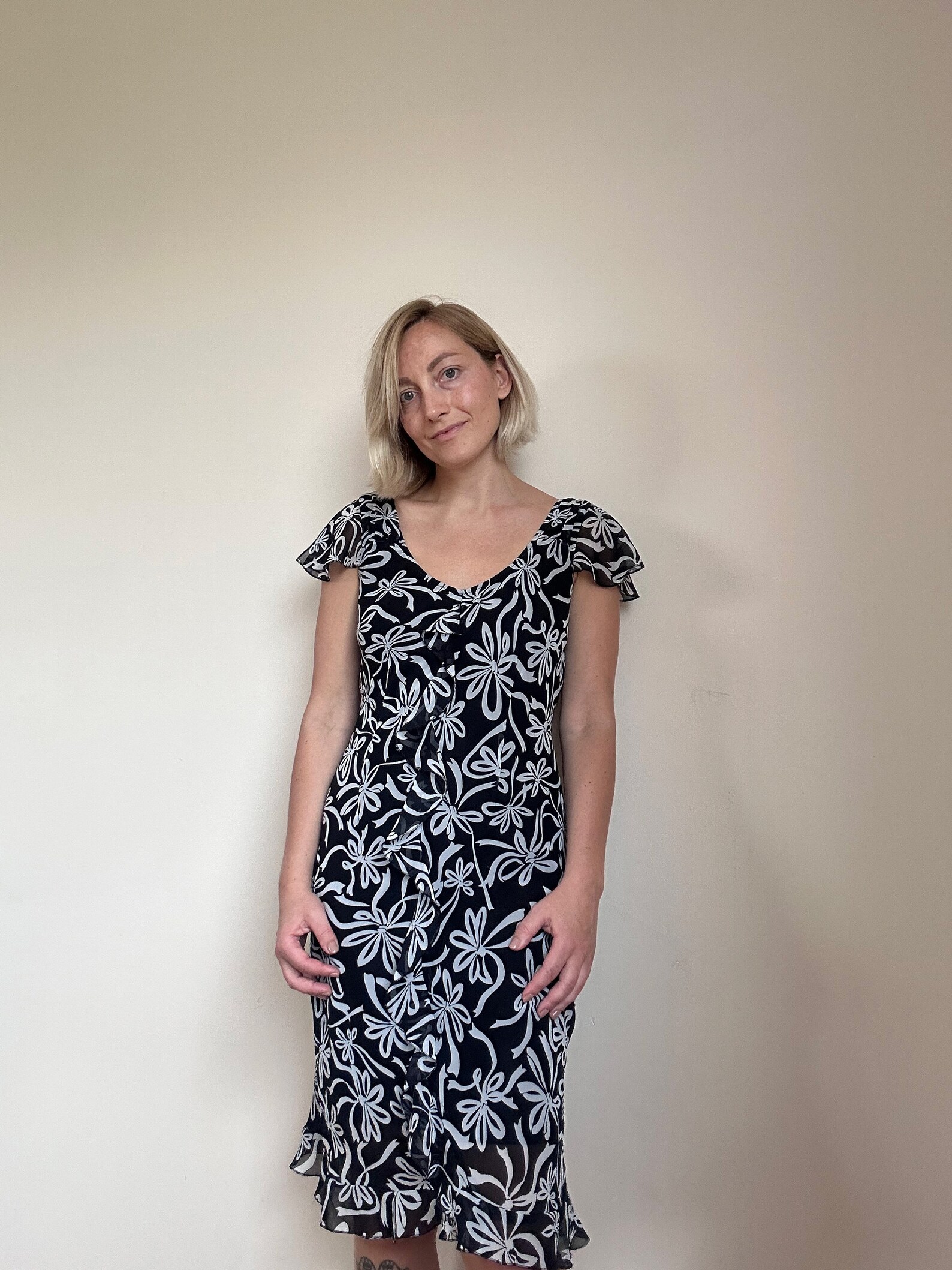 Romantic Vintage Ruffle Dress in Black Scoop Neck Light Summer Dress ...