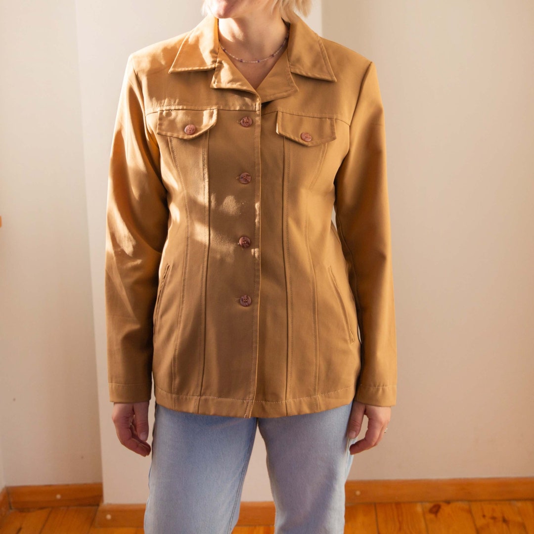 Vintage Front Pocket Jacket in Caramel Light Button Down Hippie Style ...