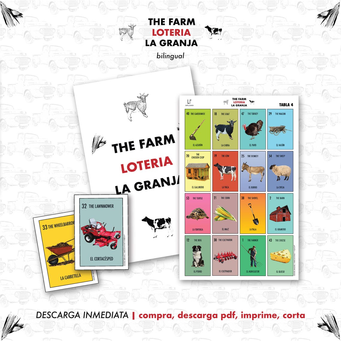 The Farm Lotería Set | Loteria La Granja (bilingual) – Spanish ...