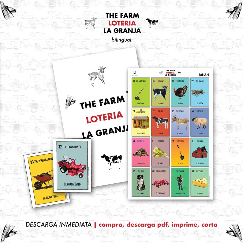 The Farm Lotería Set | Loteria La Granja (bilingual) – Spanish ...