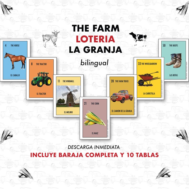 The Farm Lotería Set | Loteria La Granja (bilingual) – Spanish ...