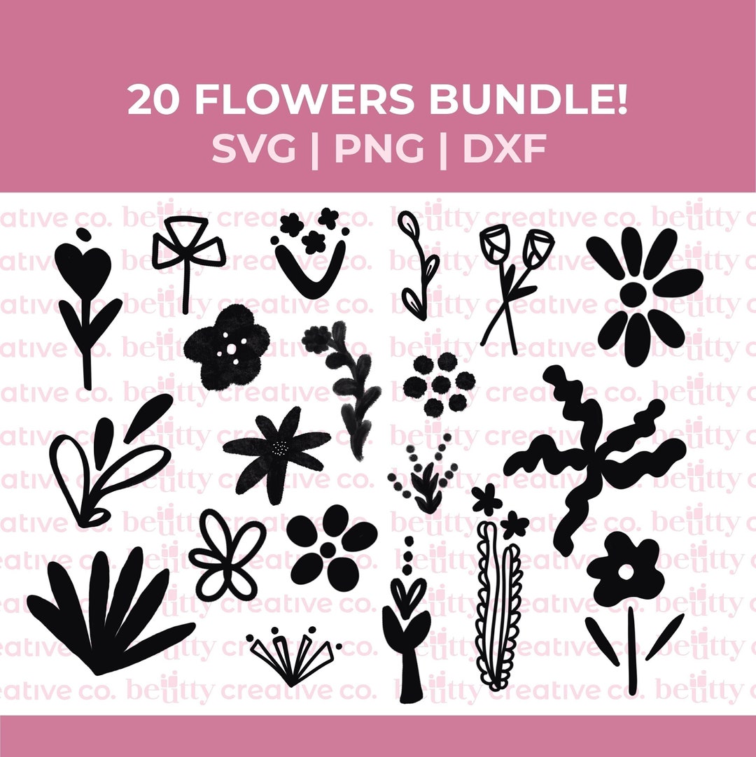 Flowers SVG Bundle 20 Pcs, Cute Flowers SVG Files, Flowers SVG Cricut ...