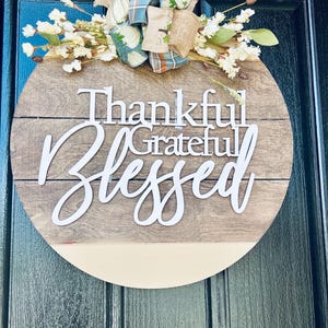 Fall Welcome Door Sign, Thanksgiving Door Hanger, Thankful and Blessed ...
