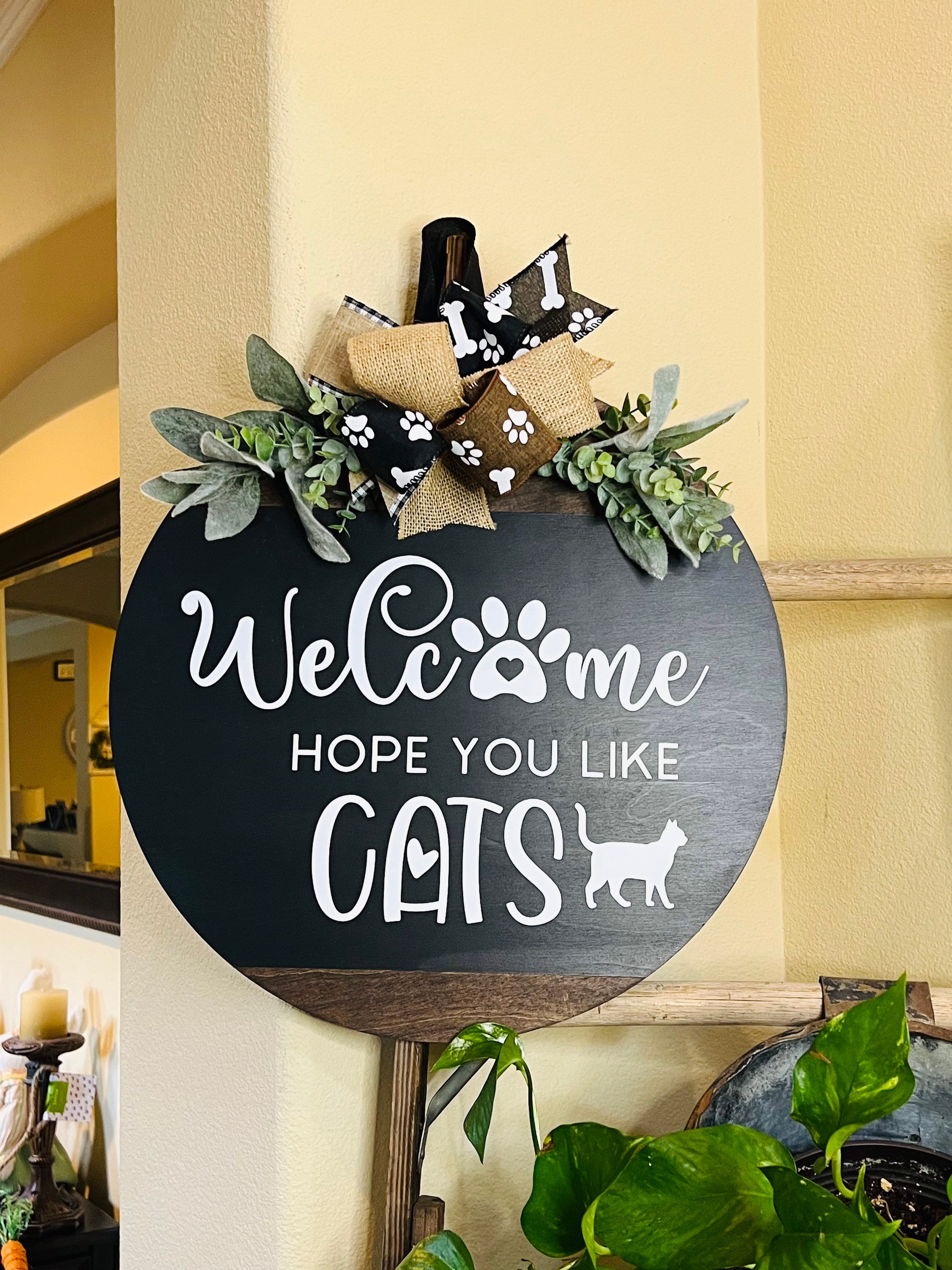 Front Door Decor Welcome Door Sign Cat Door Hanger Cat - Etsy