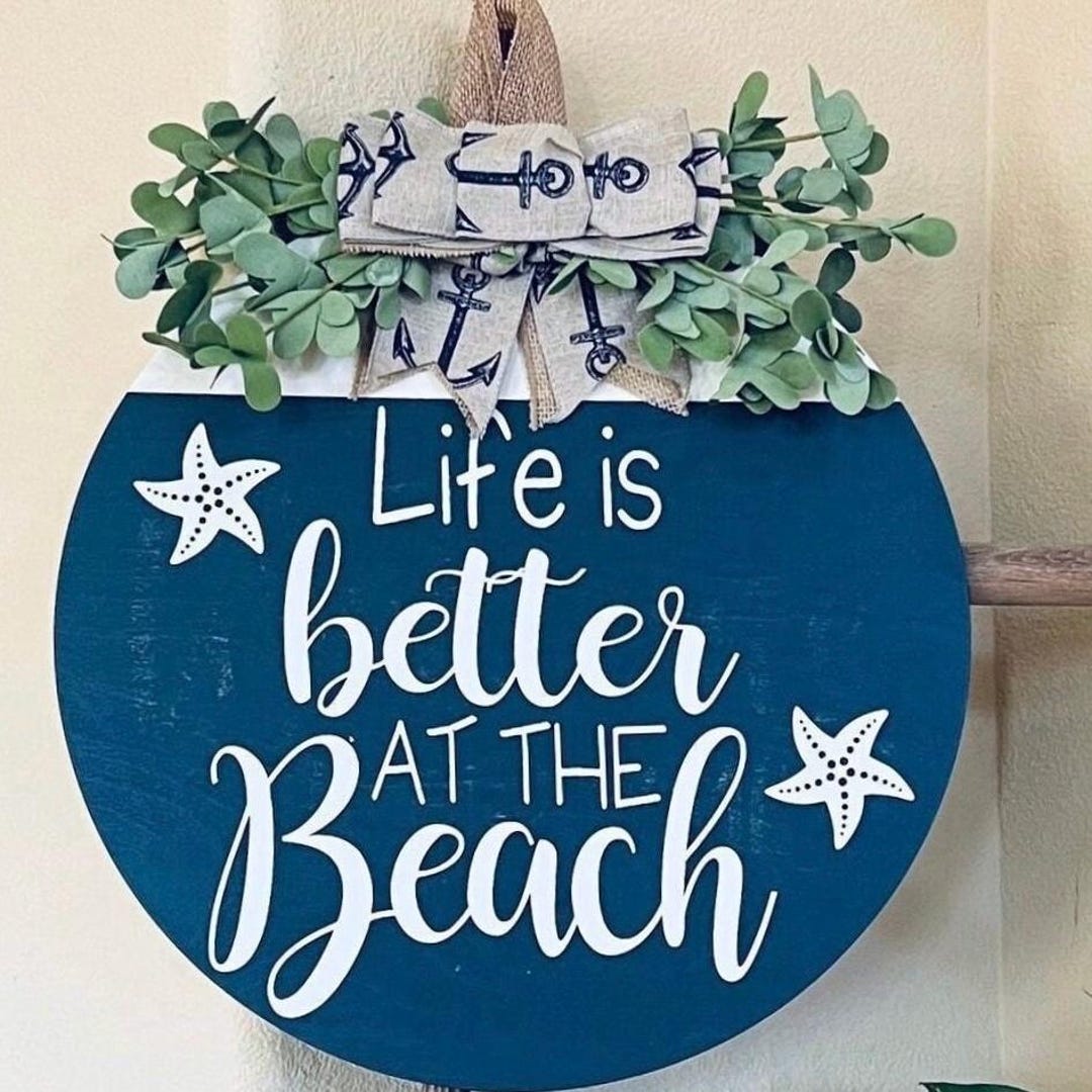 Beach Door Decor, Beach Door Hanger, Nautical Door Sign, Beach Wood ...