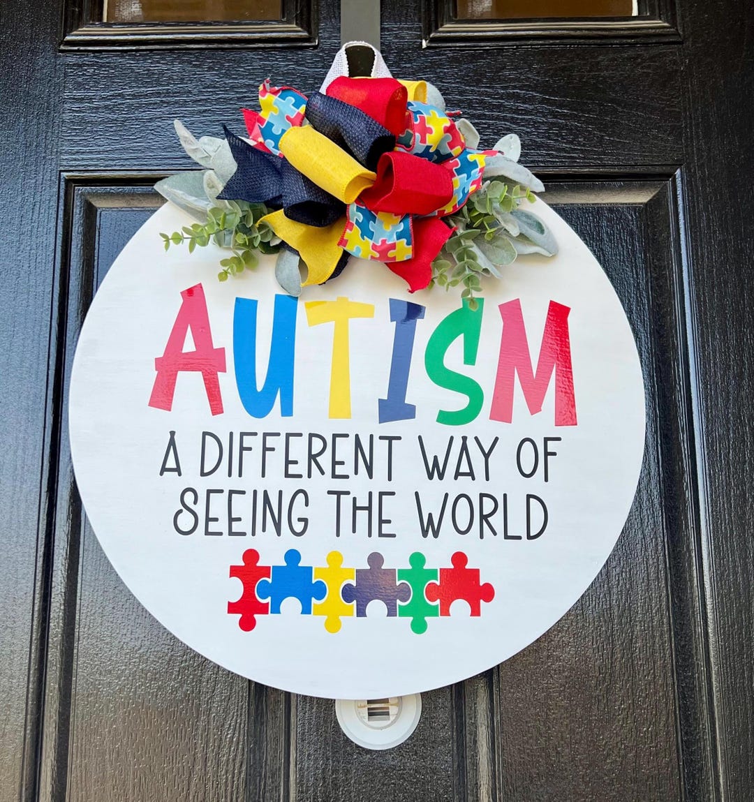 Autism Awareness Door Sign, Front Door Decor, Front Door Hanger, Autism ...