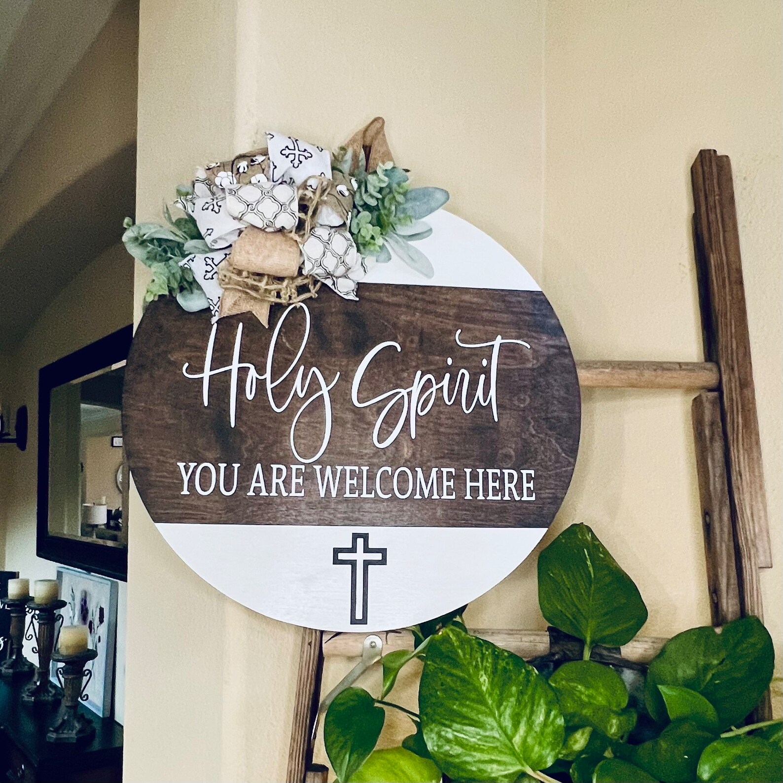 Front Door Decor, Holy Spirit You Are Welcome Here Sign, Religious Door ...