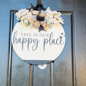 Front Door Decor, Welcome Door Sign, This is Our Happy Place, Front ...
