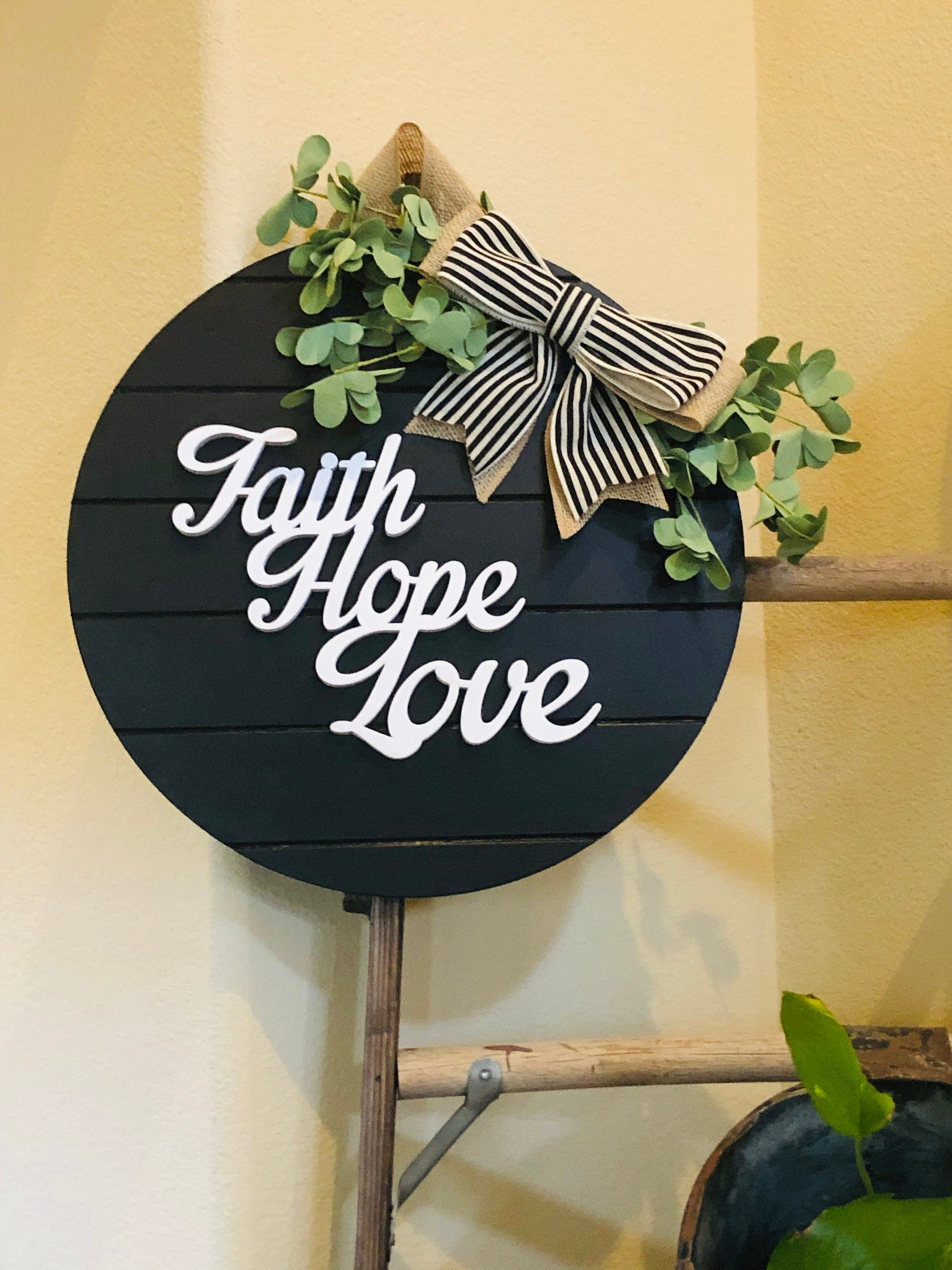 Religious Door Hanger Front Door Decor Faith Love Hope - Etsy