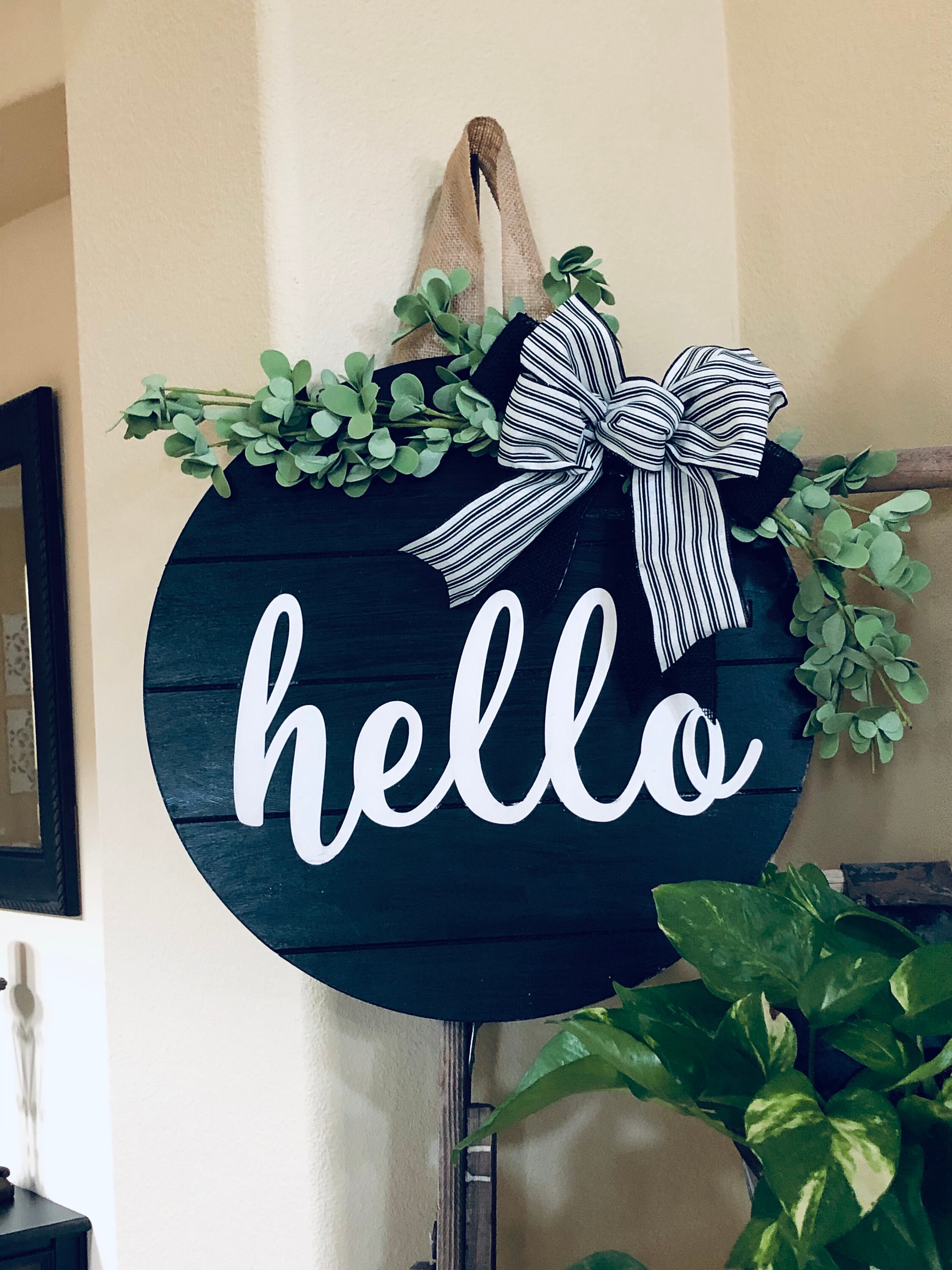 Black Hello Door Sign Welcome Door Hanger Farmhouse Front | Etsy