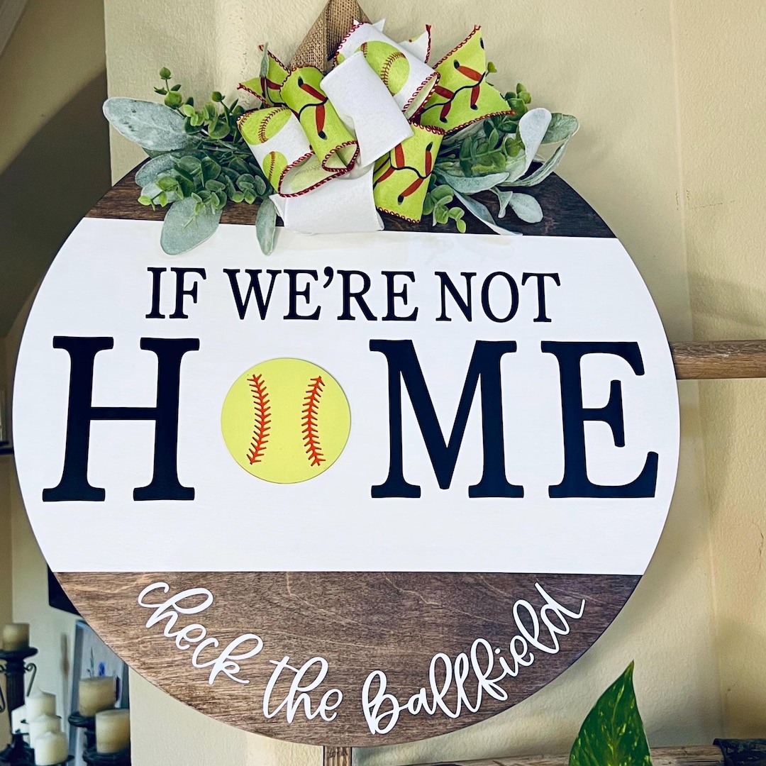 Front Door Decor, Softball Welcome Sign, Front Door Wreath, Softball ...