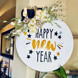Front Door Decor, New Years Door Sign, Welcome New Year Hanger, Happy ...
