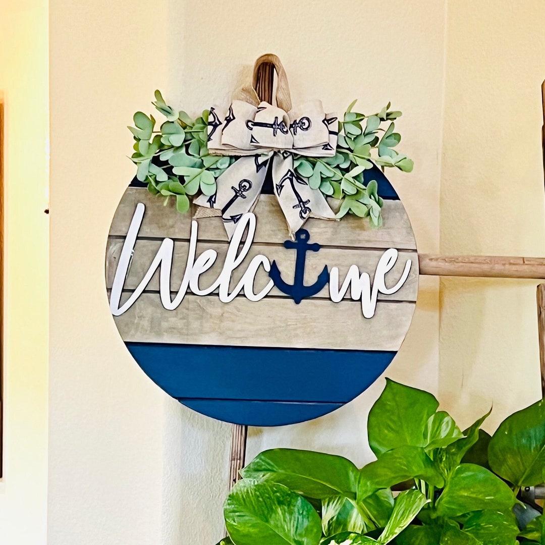 Front Door Deocr, Nautical Door Sign, Lake, Beach Door Hanger, Front ...