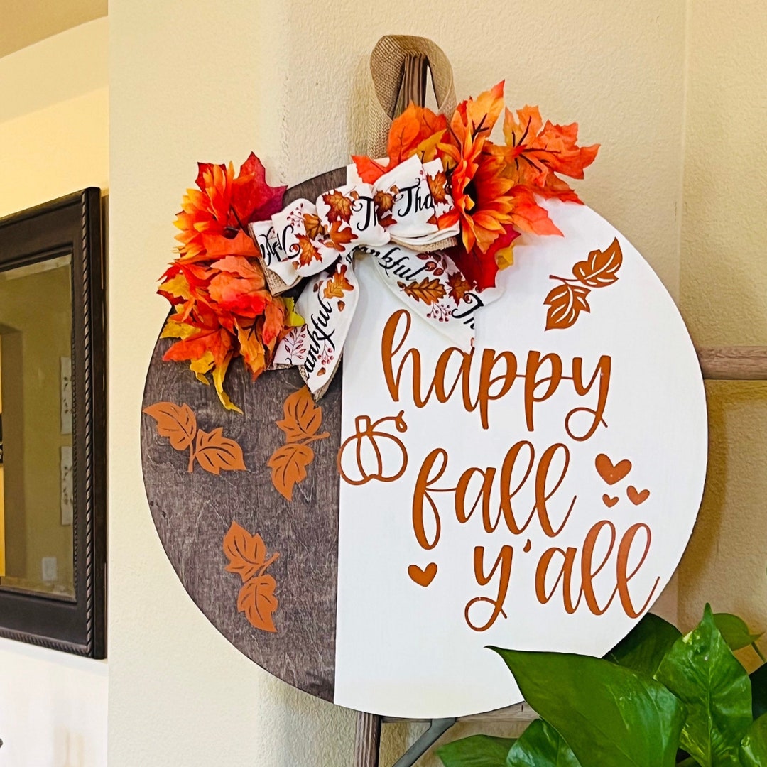 Fall Front Door Decor, Happy Fall Yall Door Sign, Welcome Door Hanger ...