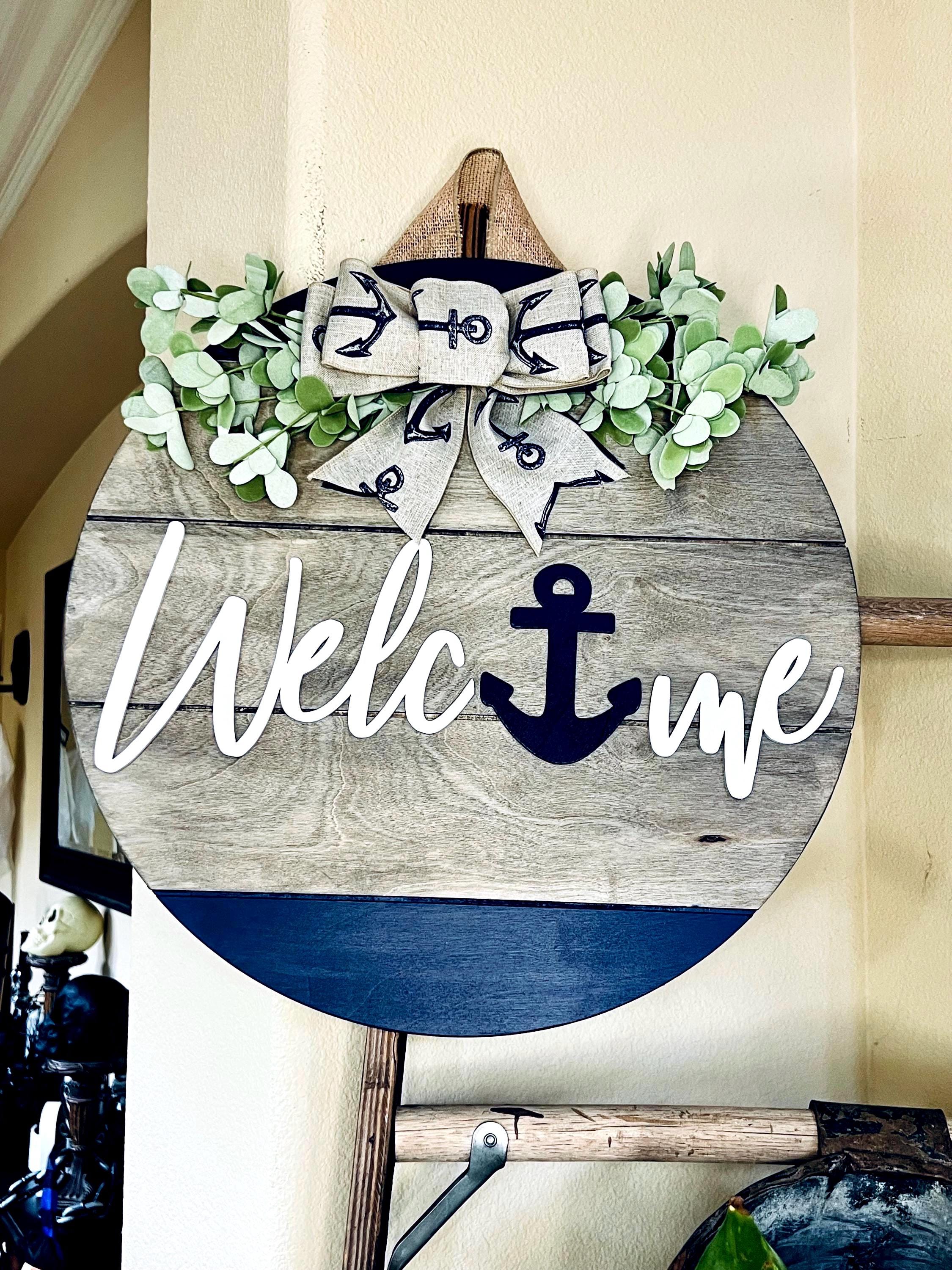 Front Door Deocr, Nautical Door Sign, Lake, Beach Door Hanger, Front ...