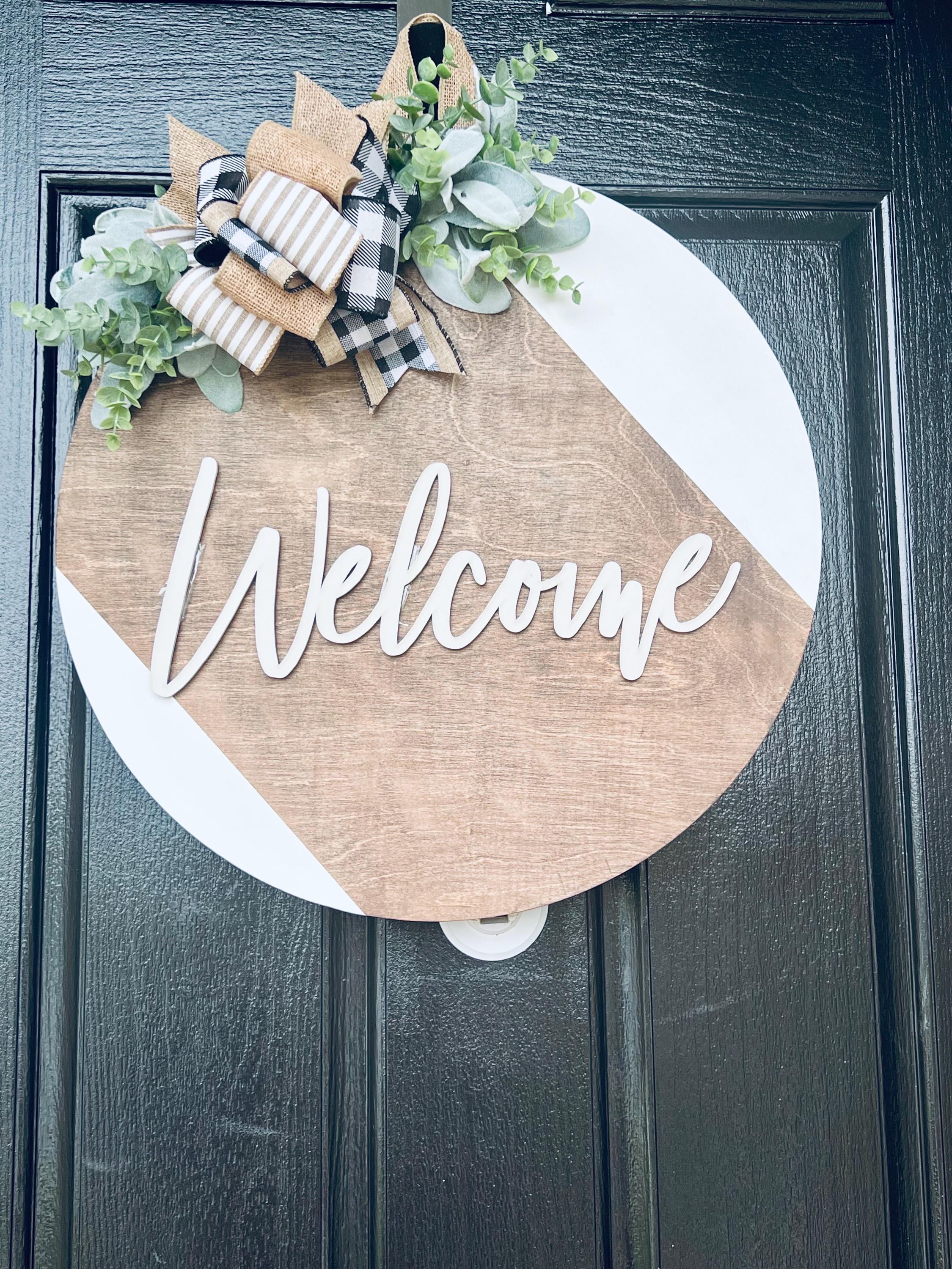 Welcome Door Sign, Round Farmhouse Door Hanger, Rustic Wood Front Door ...