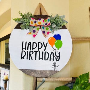 Front Door Decor, Happy Birthday Door Sign, Front Door Wreath, Round ...