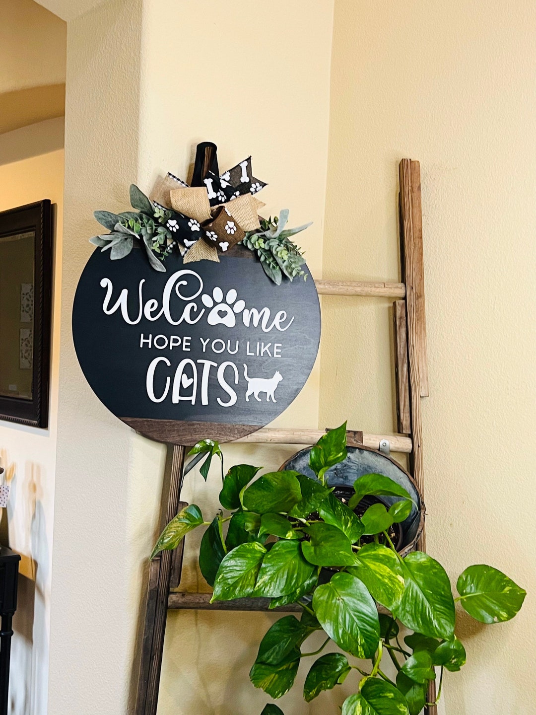 Front Door Decor Welcome Door Sign Cat Door Hanger Cat - Etsy
