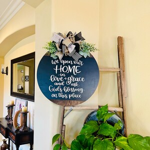 Front Door Decor, We Open Our Home With Love and Grace, Christian Door ...