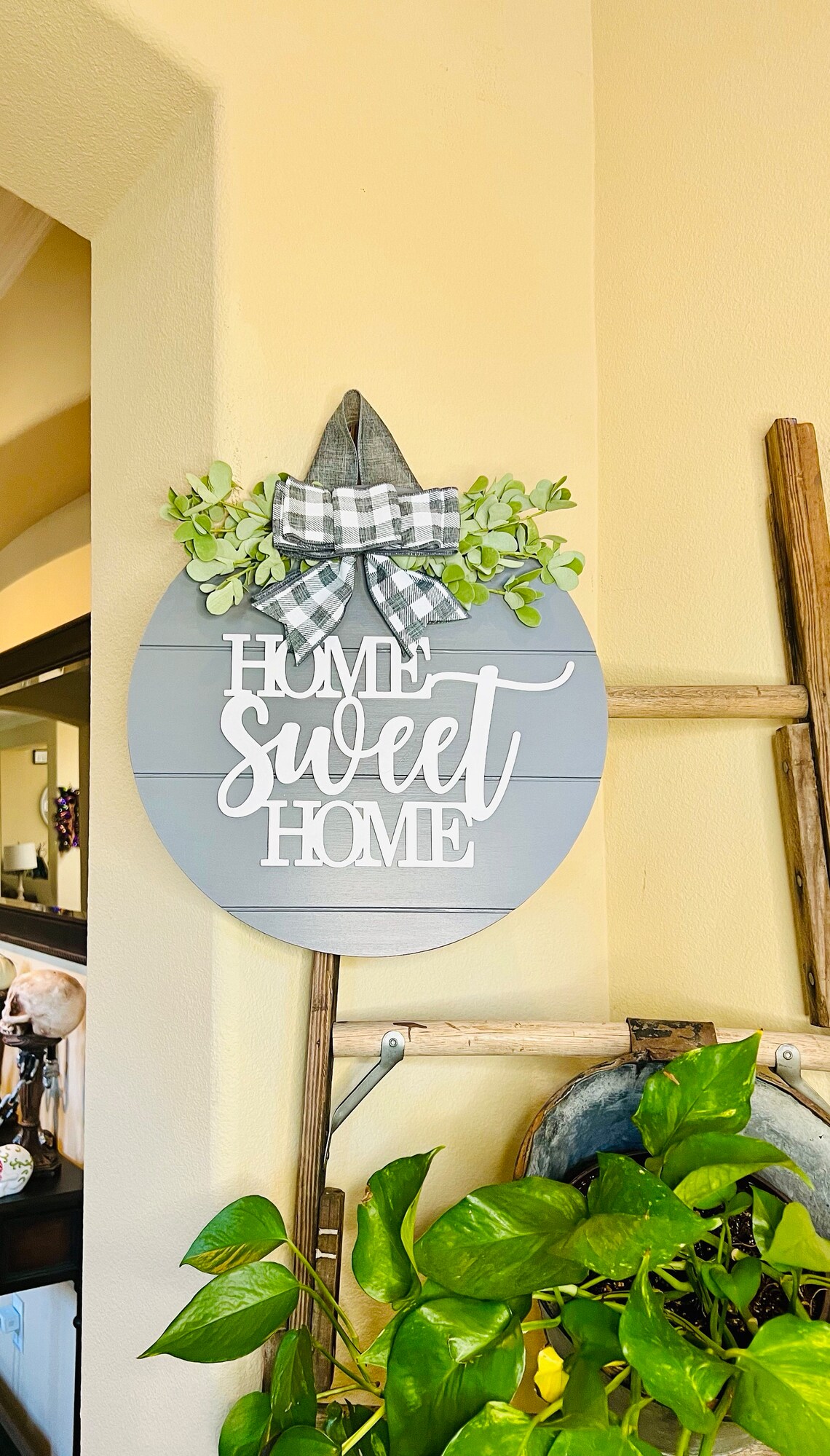 Front Door Decor, Gray Welcome Door Sign, Home Sweet Home Door Hanger ...