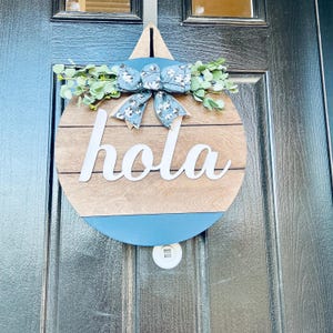 Hola Door Sign, Hello Door Hanger, Hola Wood Round Wreath, Door Decor ...