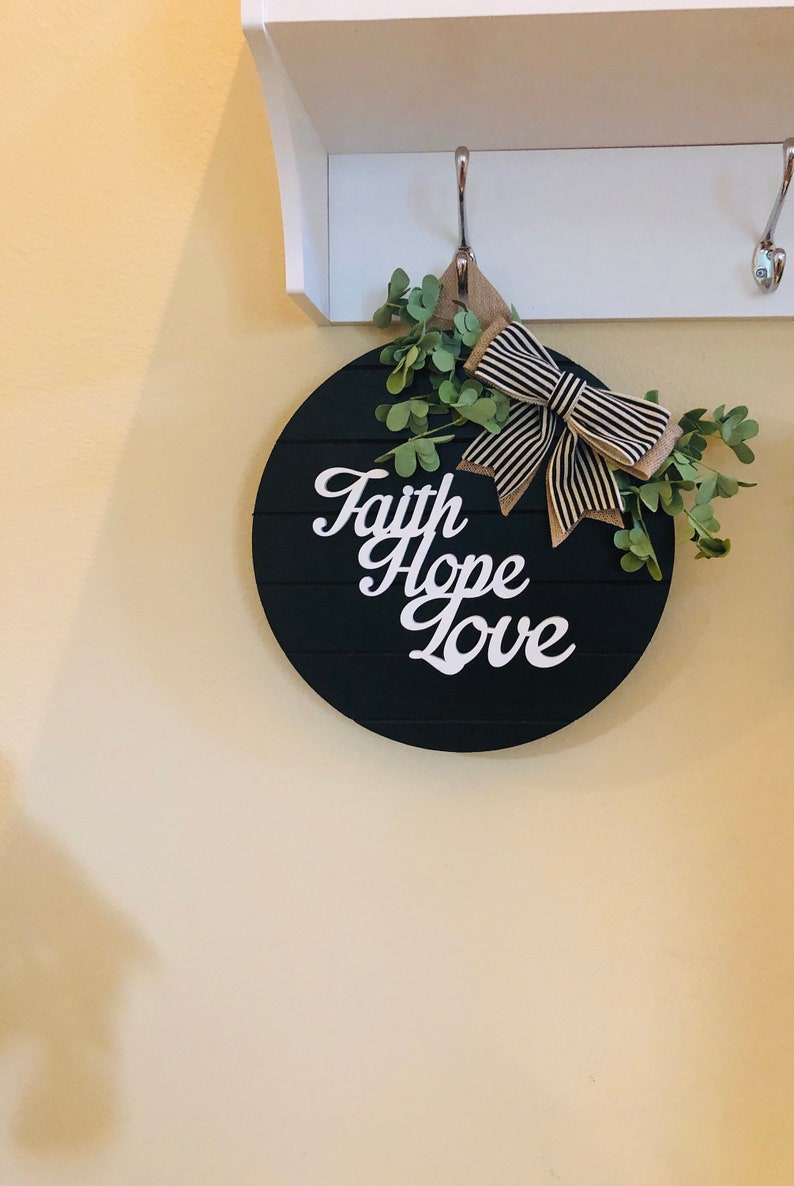 Religious Door Hanger Front Door Decor Faith Love Hope - Etsy