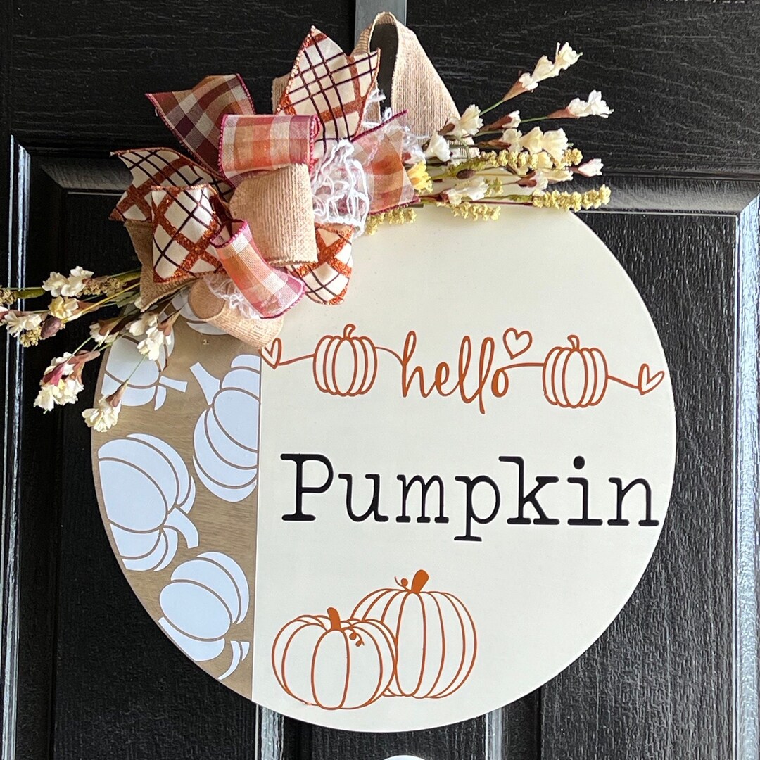 Fall Front Door Decor, Welcome Door Sign, Hello Pumpkin, Front Door ...