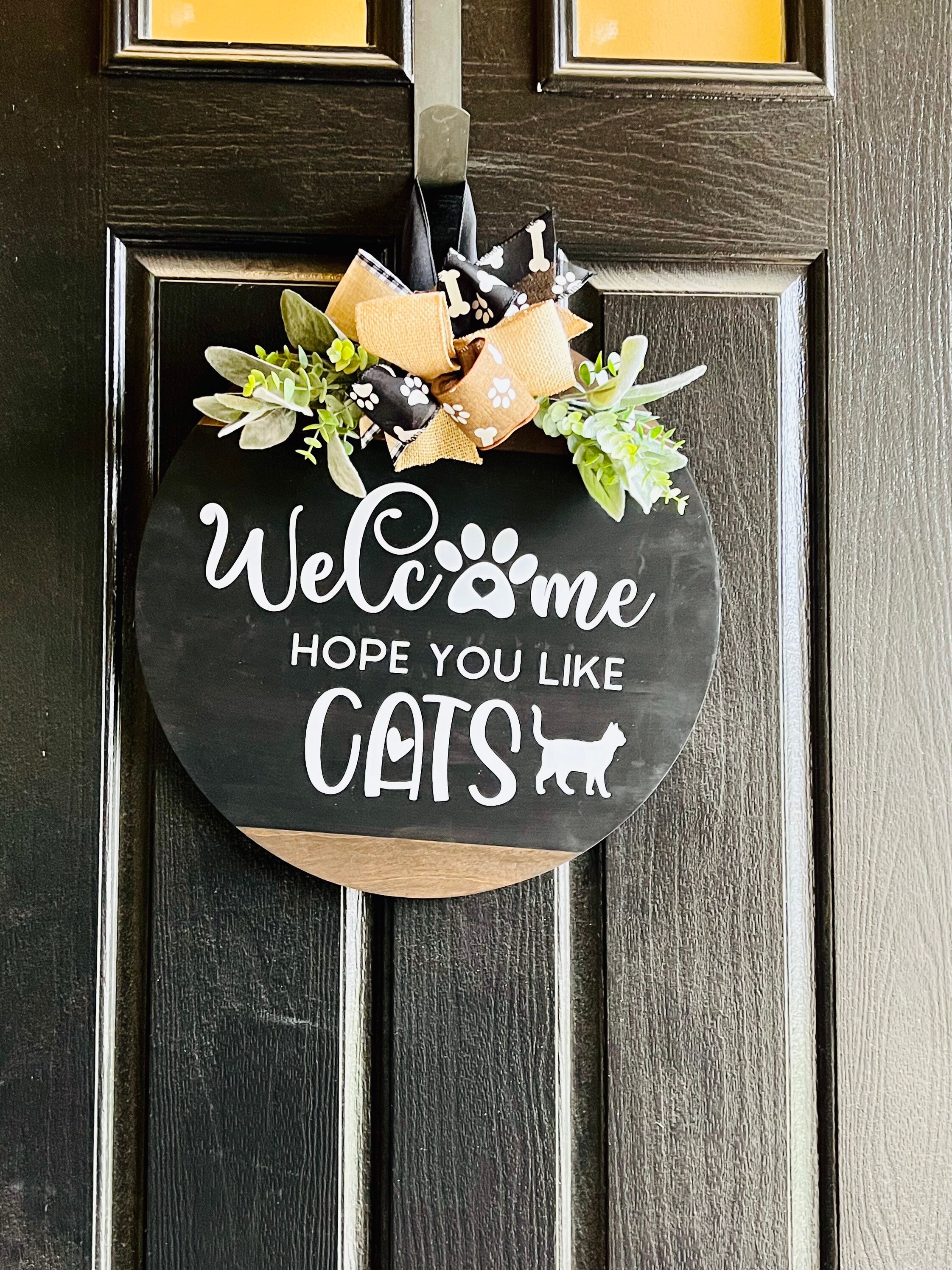 Front Door Decor Welcome Door Sign Cat Door Hanger Cat - Etsy