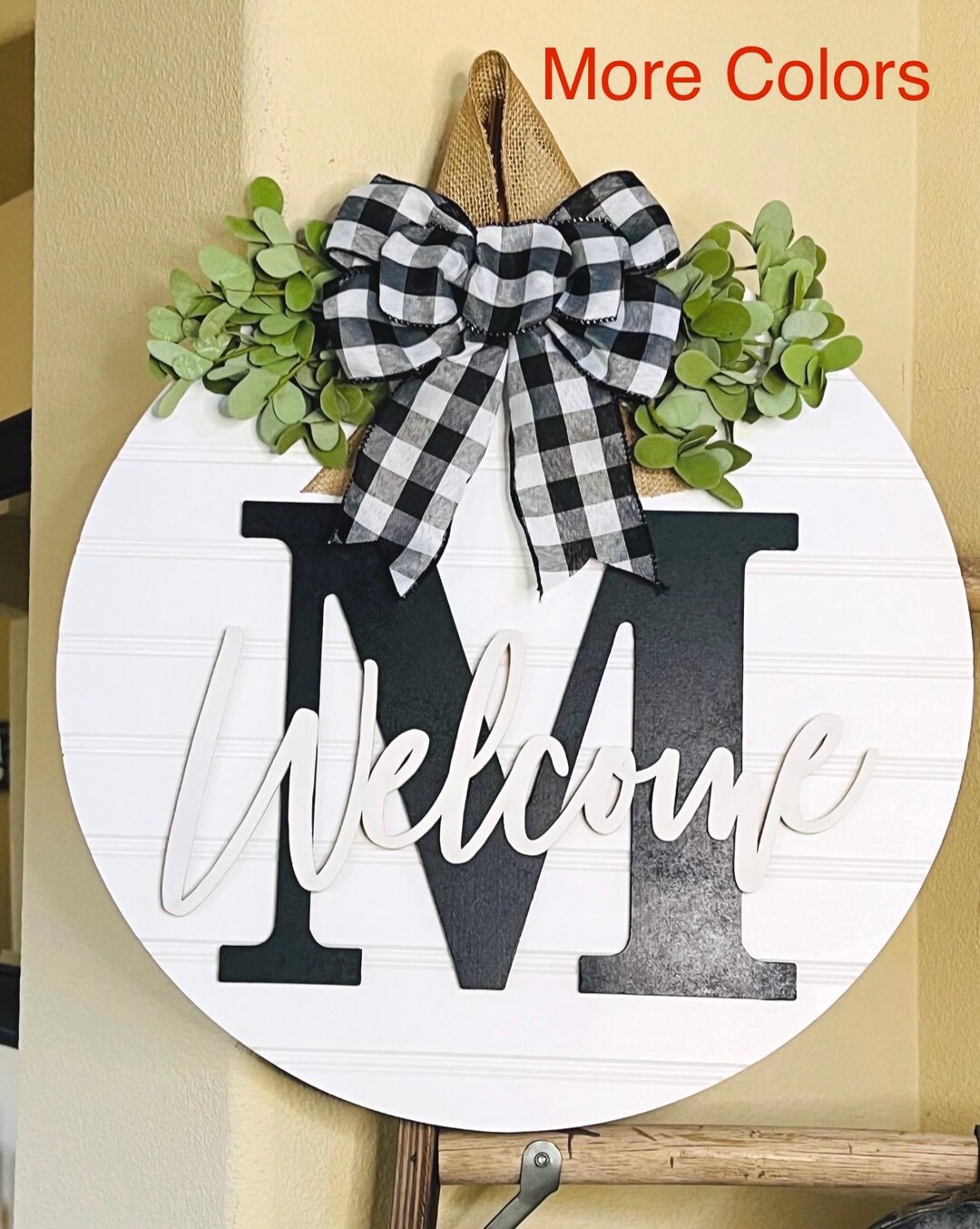 Monogram Front Door Sign, Welcome Door Decor, Front Door Hanger, Wood ...