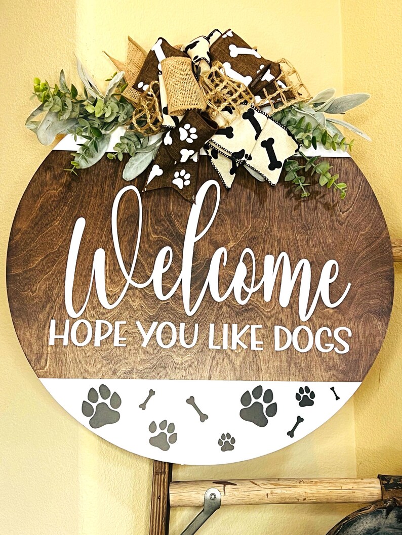 Front Door Decor, Dog Door Sign, Hope You Like Dogs, Front Door Hanger ...
